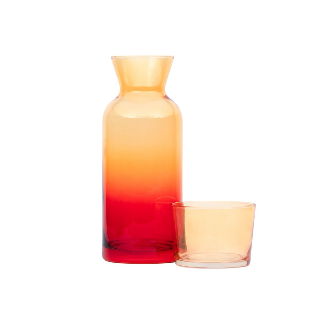 Crystal Colored Glass Carafe Set: Bohemian Style Bedside Water Pitcher ...