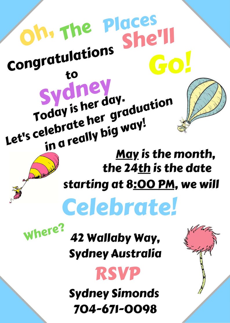 Oh the Places You'll Go Graduation Invitation- Customizable and ...