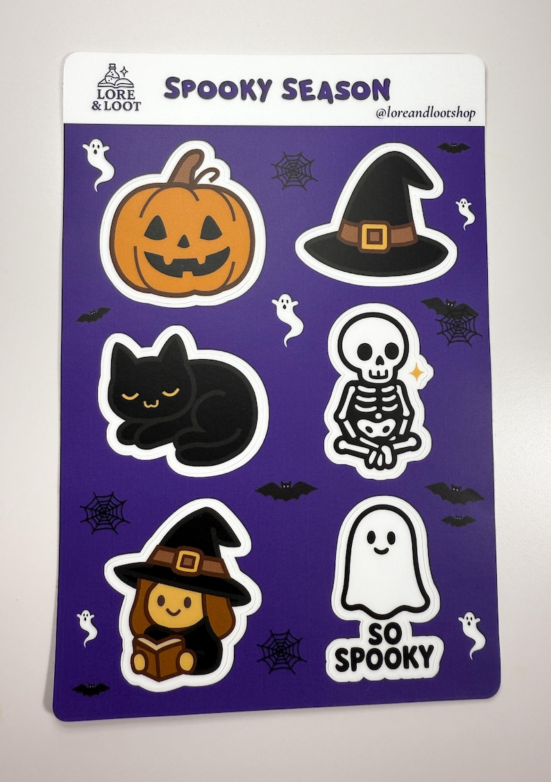 Spooky Season Halloween Sticker Sheet: Witchy Ghost, Black Cat Vinyl ...