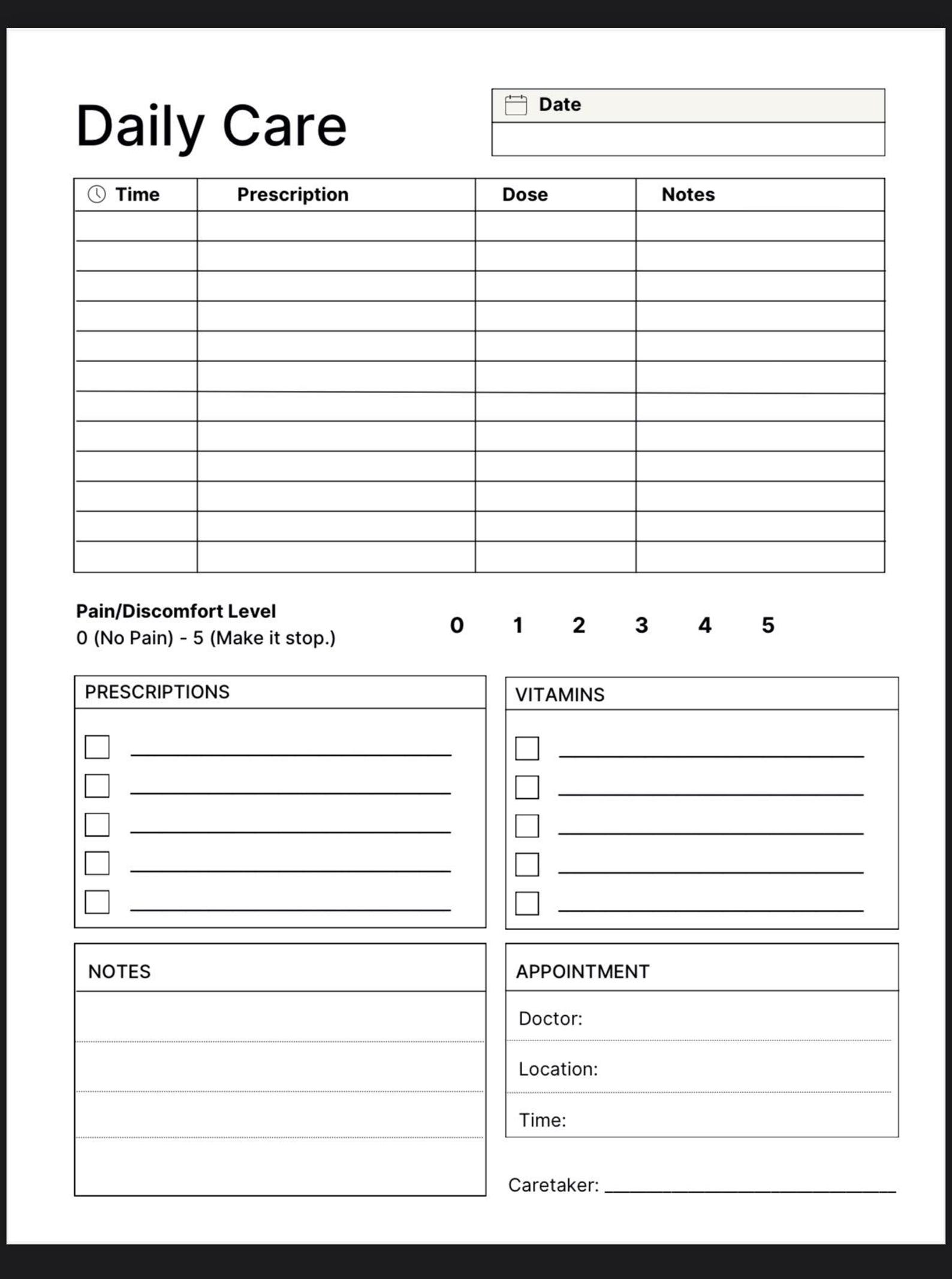 Chemo Care Daily Log, Printable Cancer Treatment Tracker, Medication ...