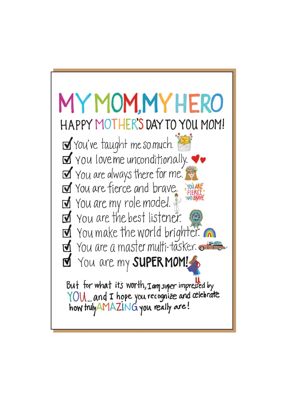 Unique Mother's Day Card: My Mom, My Hero - Etsy