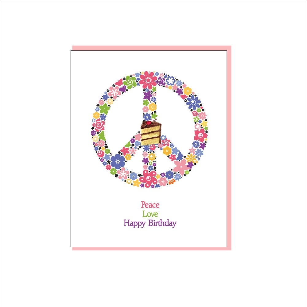Peace Love and Happy Birthday Greeting Card. Peace Sign Birthday Card ...