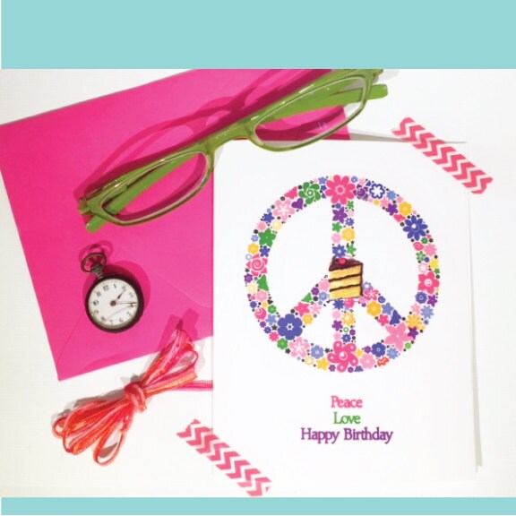 Peace Love and Happy Birthday Greeting Card. Peace Sign Birthday Card ...