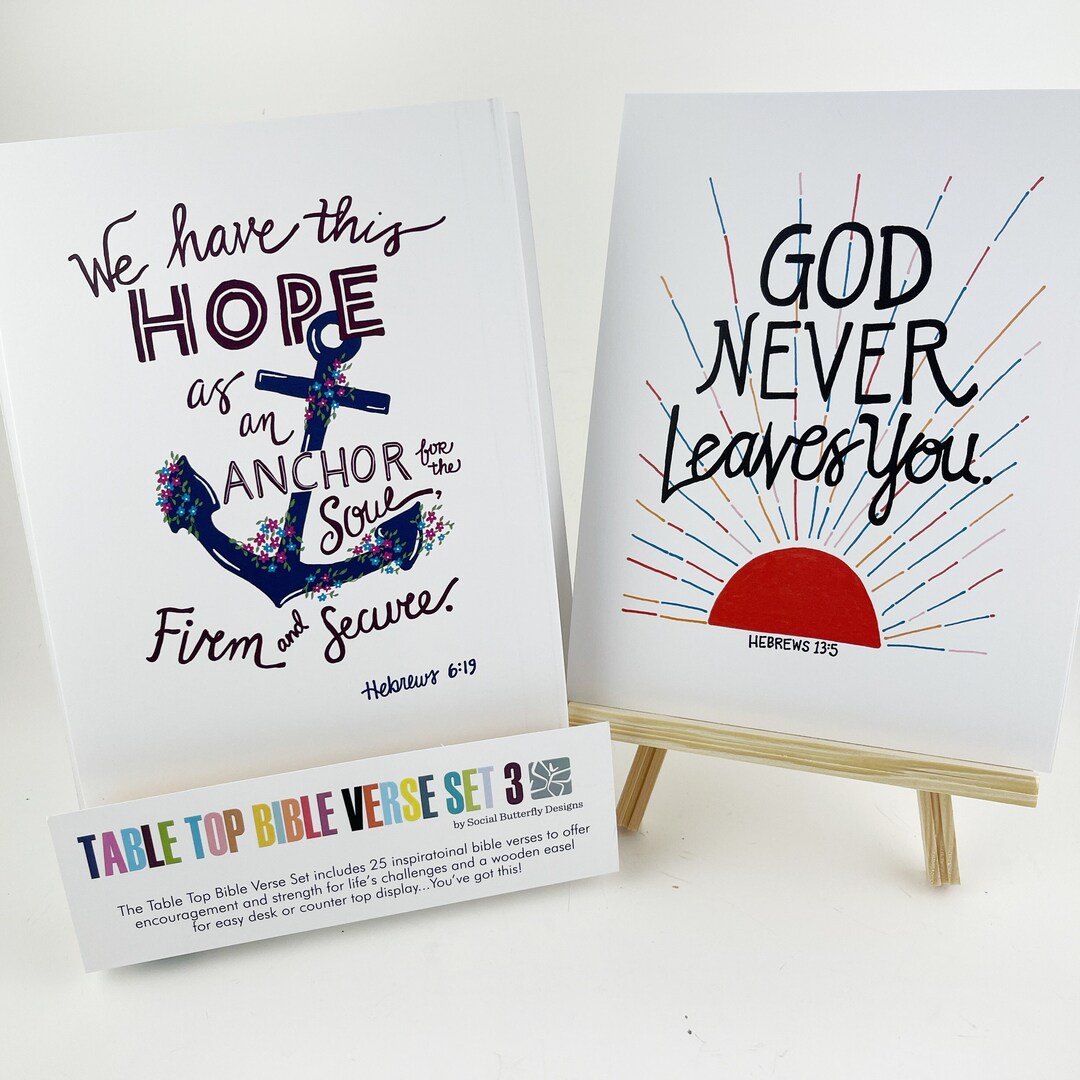 Bible Verse Art Set With Stand. Scripture Card Set. 25 Illustrated ...