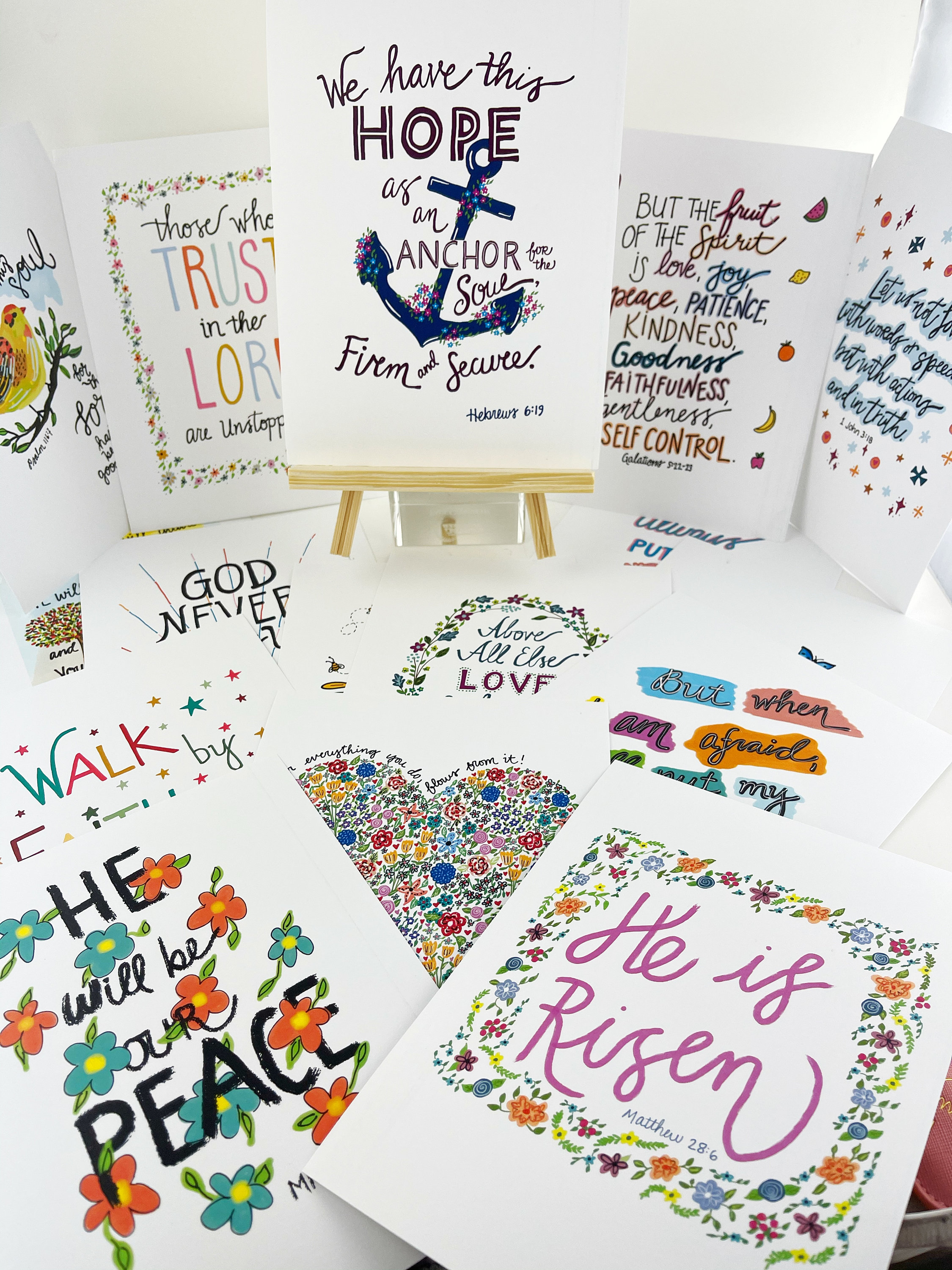 Bible Verse Art Set With Stand. Scripture Card Set. 25 Illustrated ...