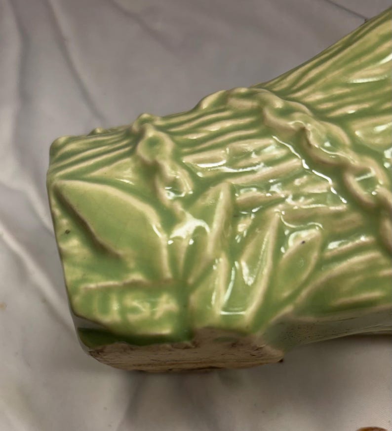 Mid Century Modern Mccoy Pottery Chartreuse Green Ceramic Log Planter ...