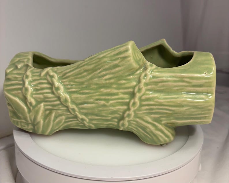 Mid Century Modern Mccoy Pottery Chartreuse Green Ceramic Log Planter ...