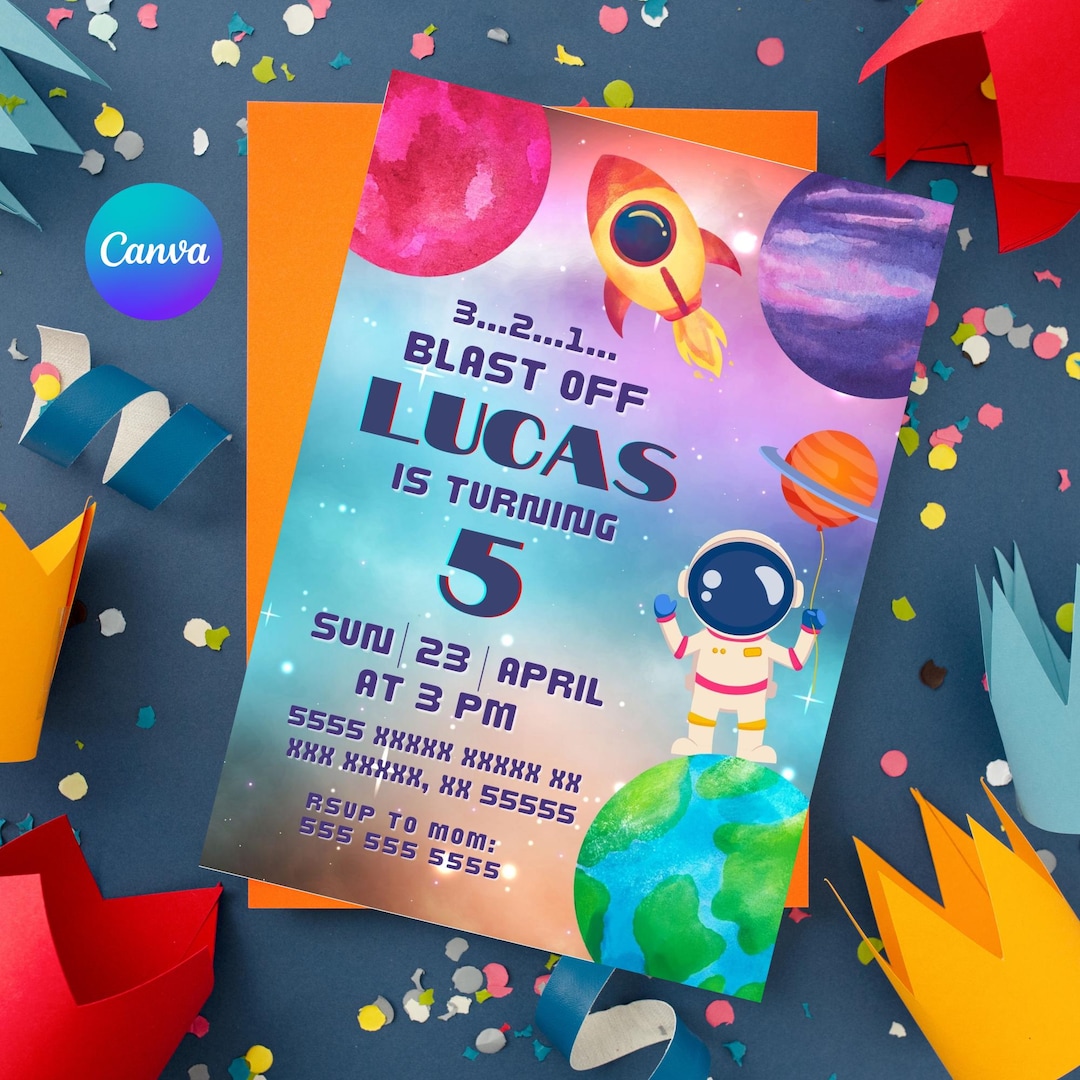 Editable Outer Space Birthday Invitation, Astronaut Birthday Invitation ...