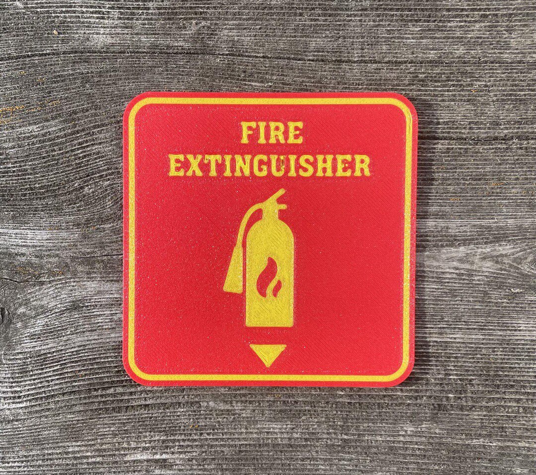 Fire Extinguisher Symbol Sign in Vibrant Red With Yellow Lettering ...