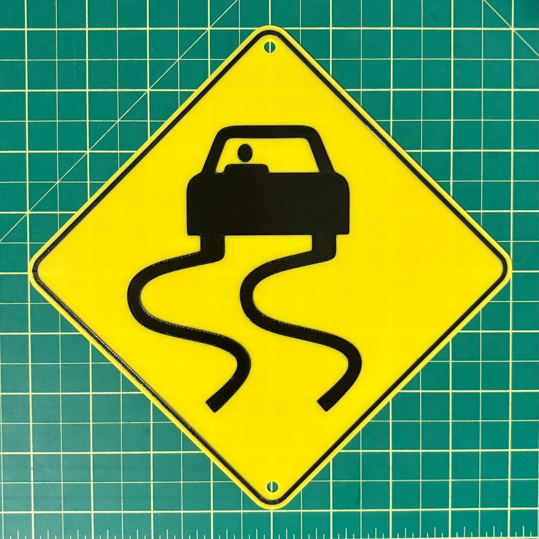 Slippery When Wet Car Symbol Novelty Notice Sign in Vibrant Yellow With ...