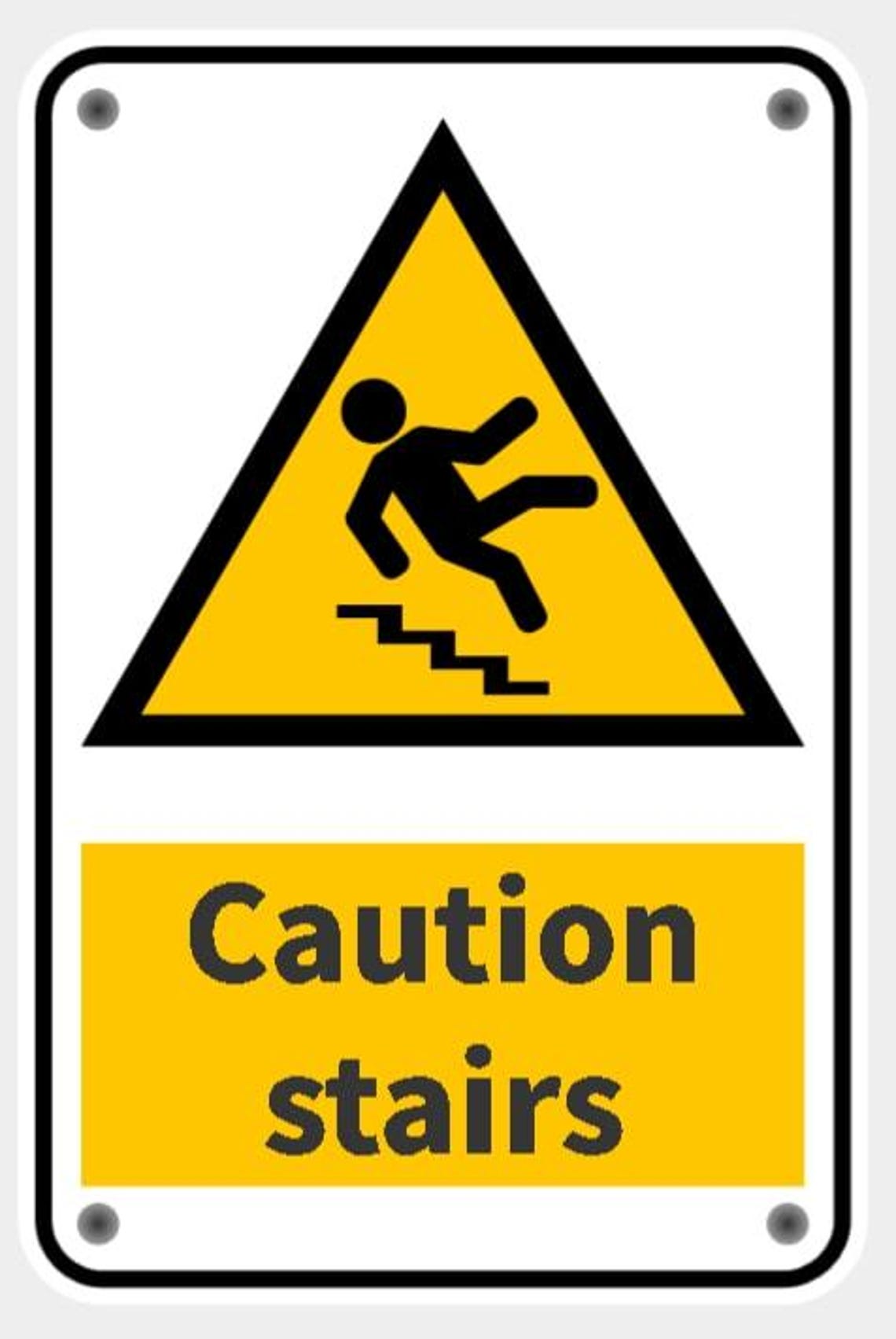 Warning Caution Stairs Slip and Fall Safety Sign in Vibrant White and ...