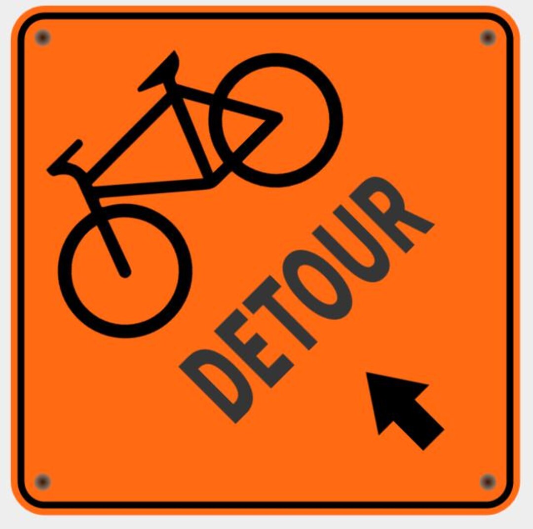 Bike Detour Road Safety Bike Race Sign in Vibrant Orange With Black ...