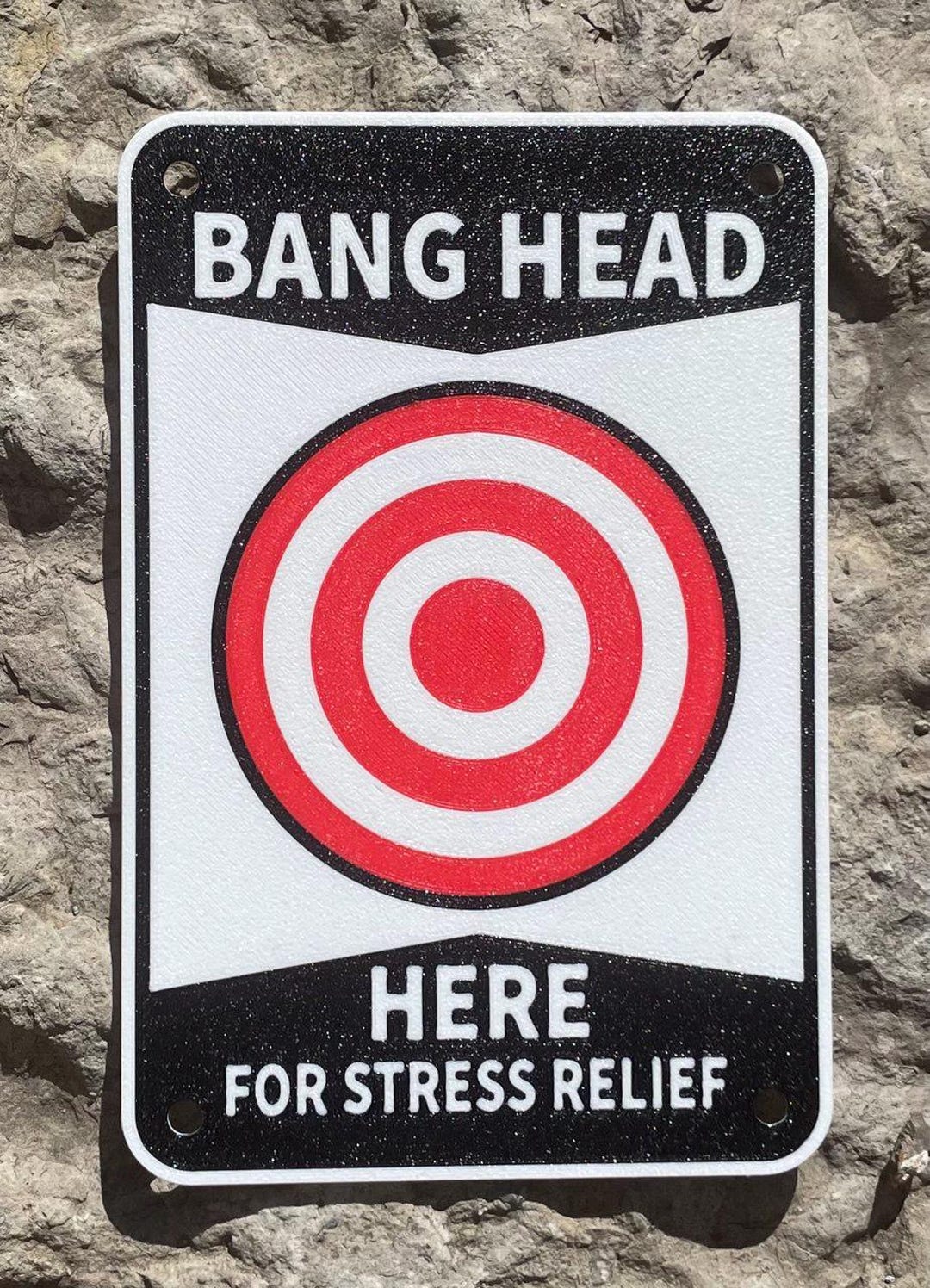 Bang Head Here for Stress Relief Sign Funny Joke Meme Vibrant White and ...
