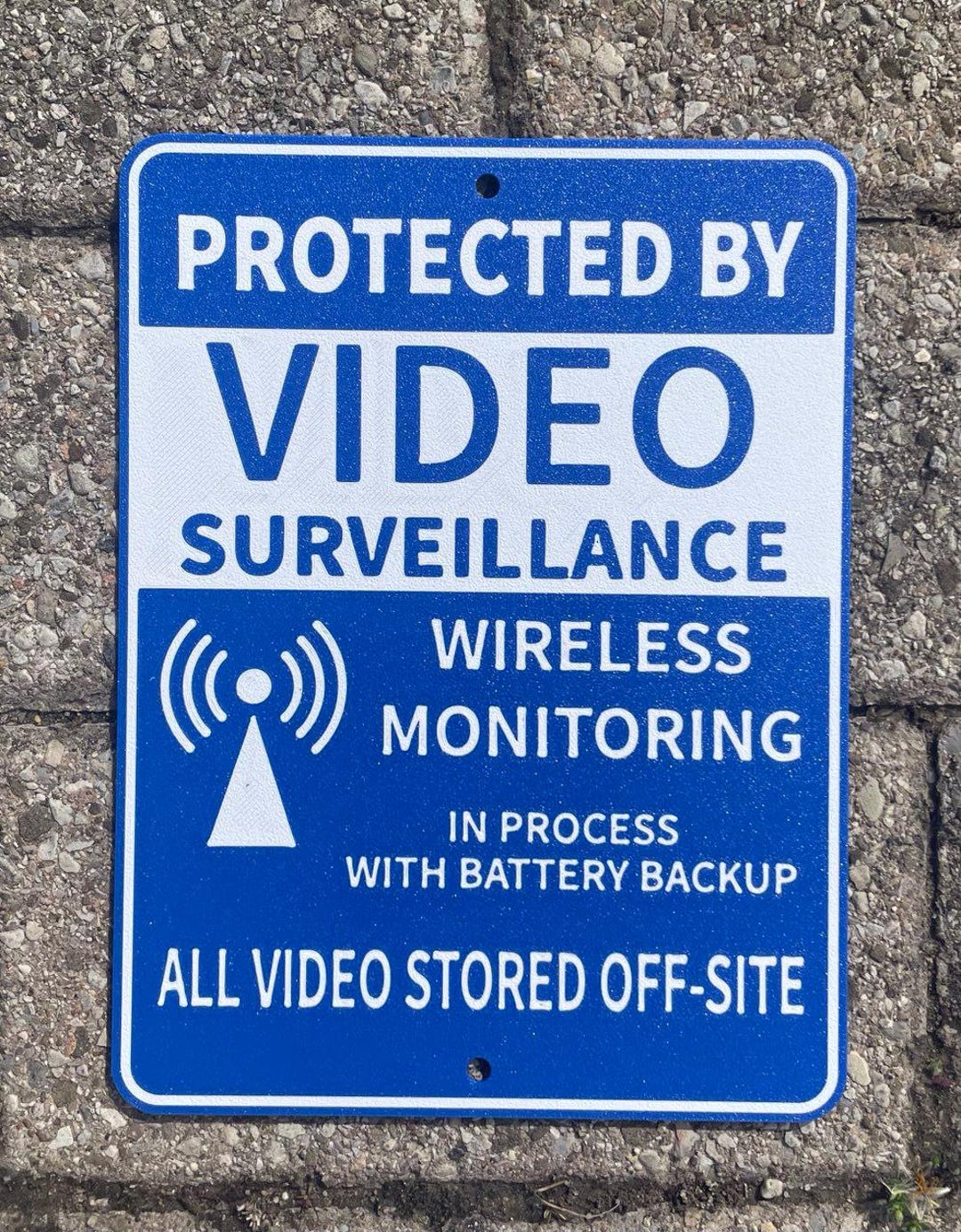 Protected by Video Surveillance Sign Security Vibrant White and Blue ...