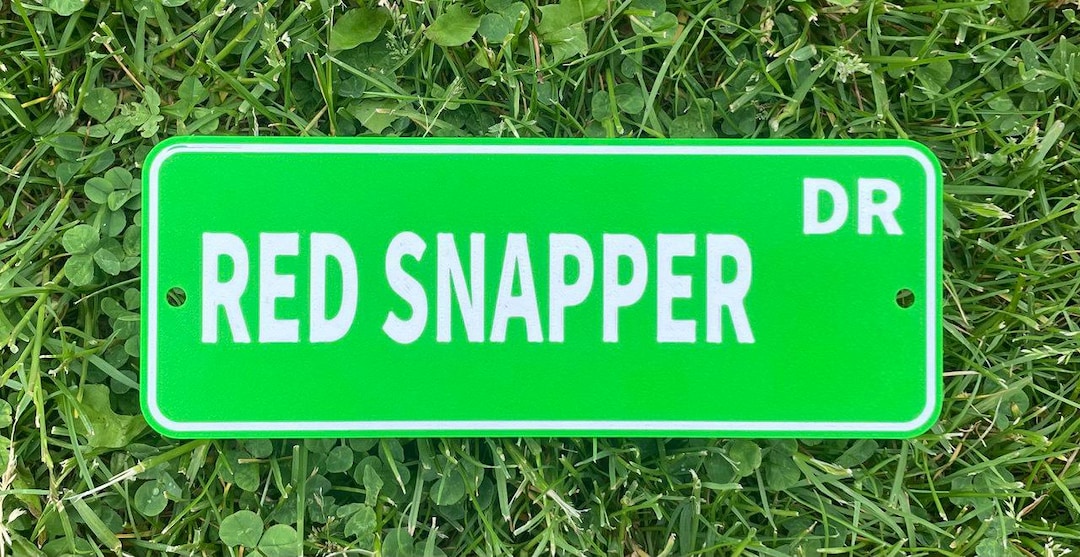 Red Snapper Drive Sign Pond Joke Water Hazard Fishing Funny Meme Green ...