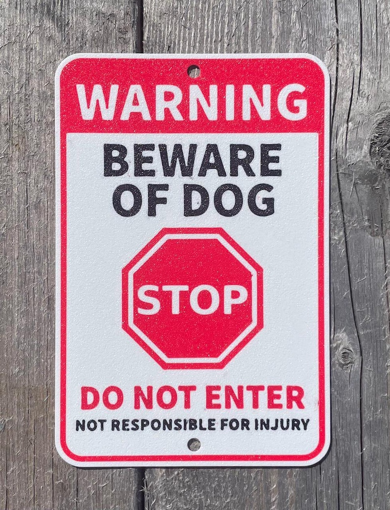 Warning Beware of Dog STOP Do Not Enter No Responsible for Injury Sign ...