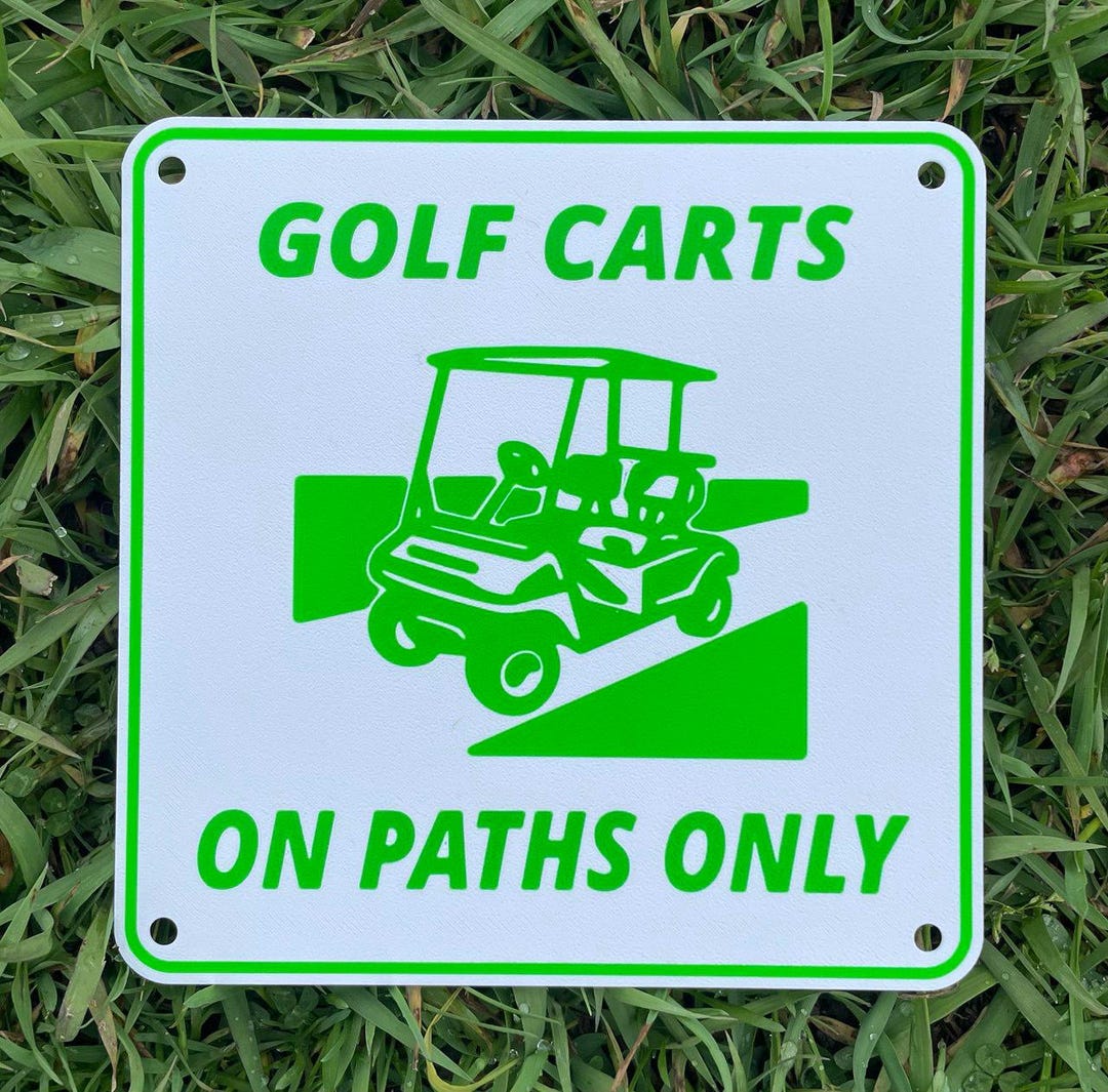 Golf Carts on Paths Only Sign Golfing Safety Decor Vibrant White With ...