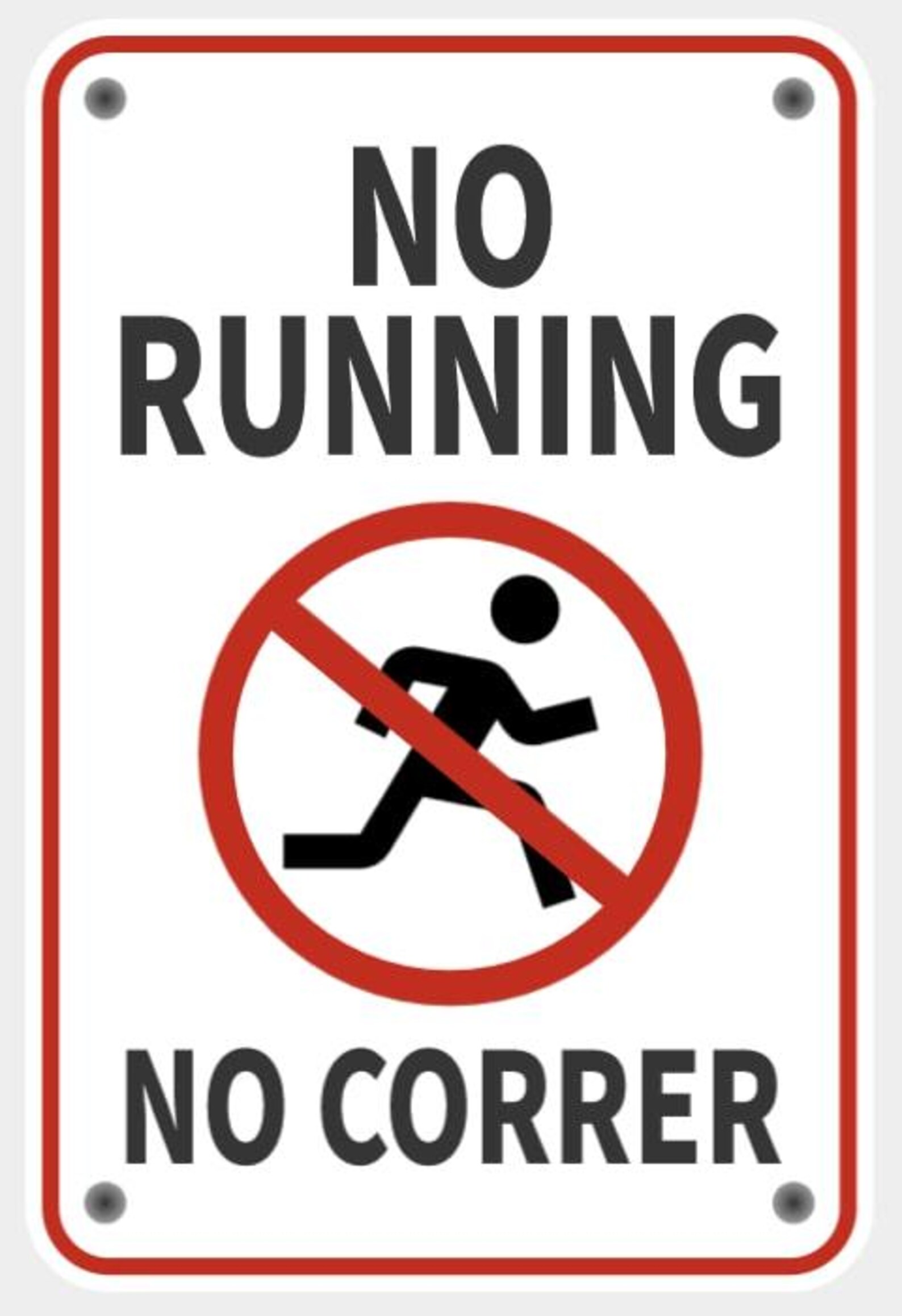 No Running No Correr Spanish English Sign White and Red With Black ...