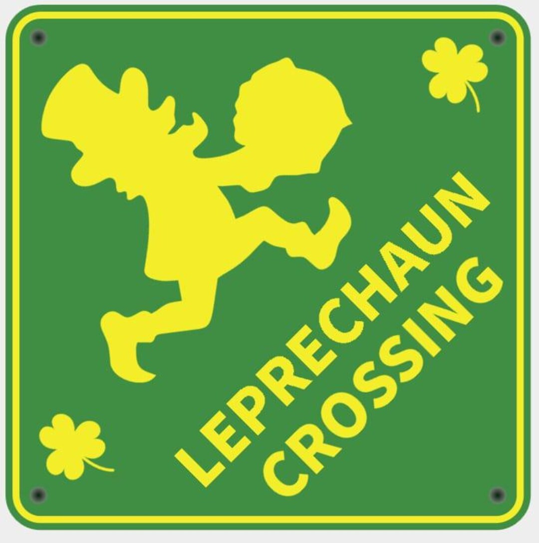 Leprechaun Crossing Diamond Sign in Vibrant Green With Yellow Lettering ...