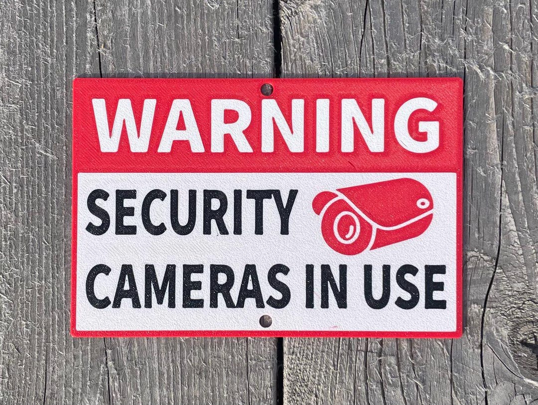 Warning Security Cameras in Use Sign in Vibrant White and Red With ...