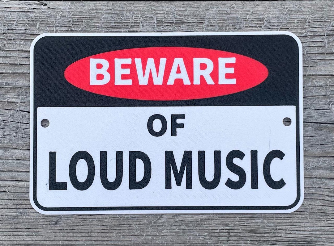 Beware of Loud Music Sign Pool Swimming Safety Vibrant Black and White ...