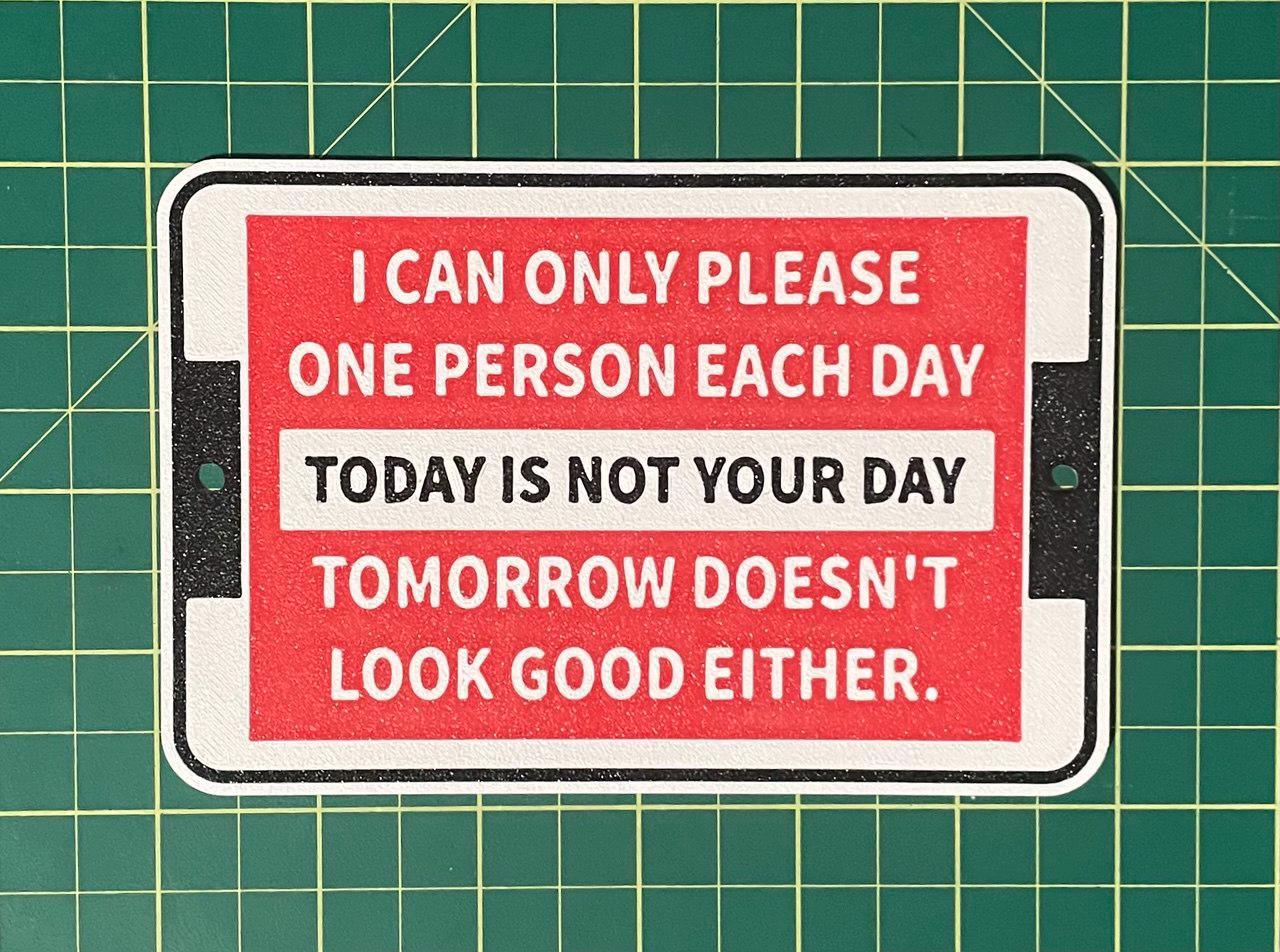 I Can Only Please One Person Each Day Today is Not Your Day Sign Funny ...