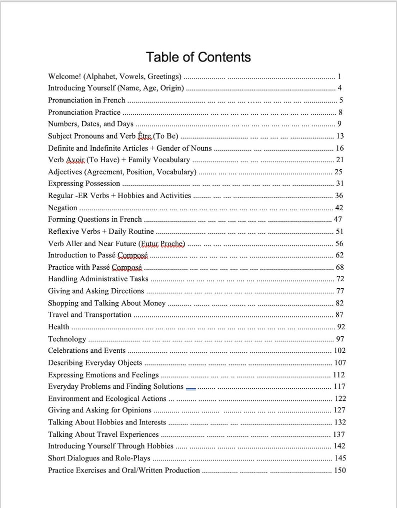 French Class A1-A2 Beginner Workbook | 245 Page Printable PDF | Learn ...