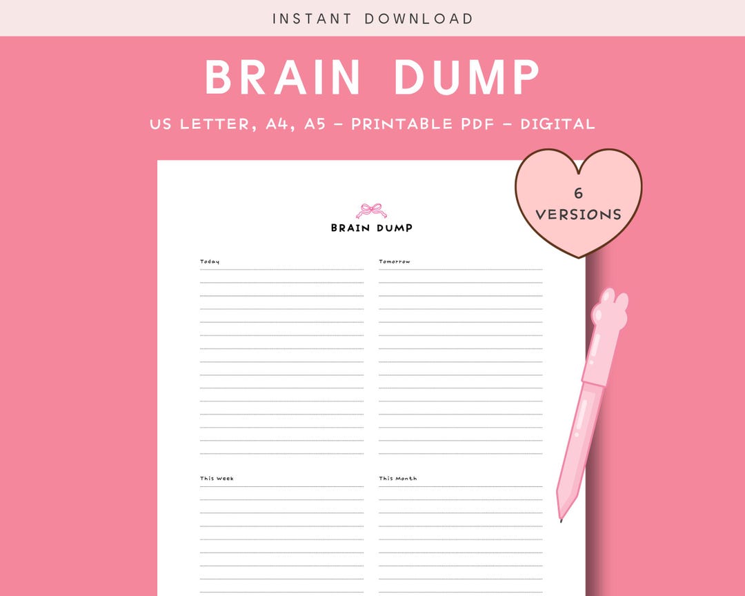 Brain Dump Printable | to Do List, Mind Declutter, Priorities Planner ...