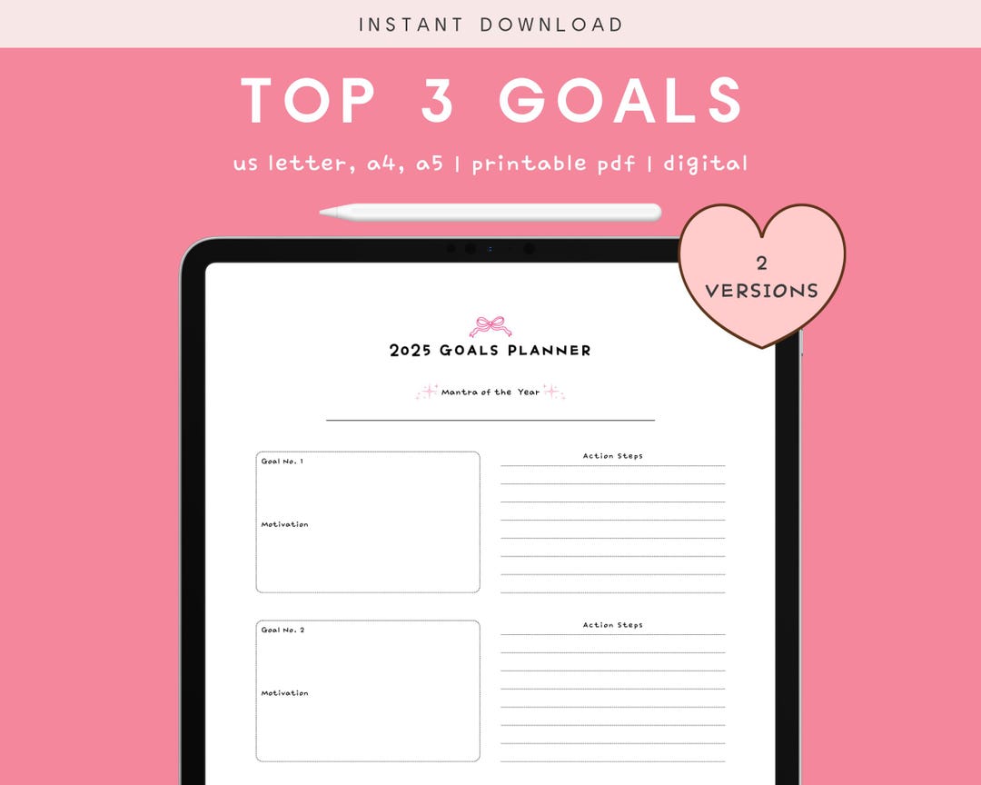 2025 Top 3 Goals Printable PDF | Goals Planner, Yearly Goals ...