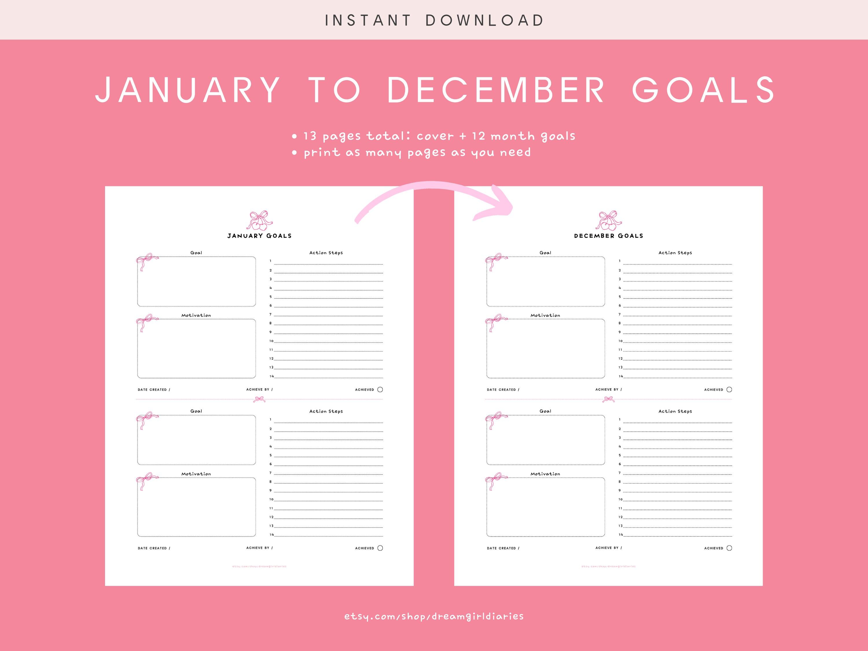 12 Month Goal Planner Printable | Monthly Goals, Productivity Planner ...