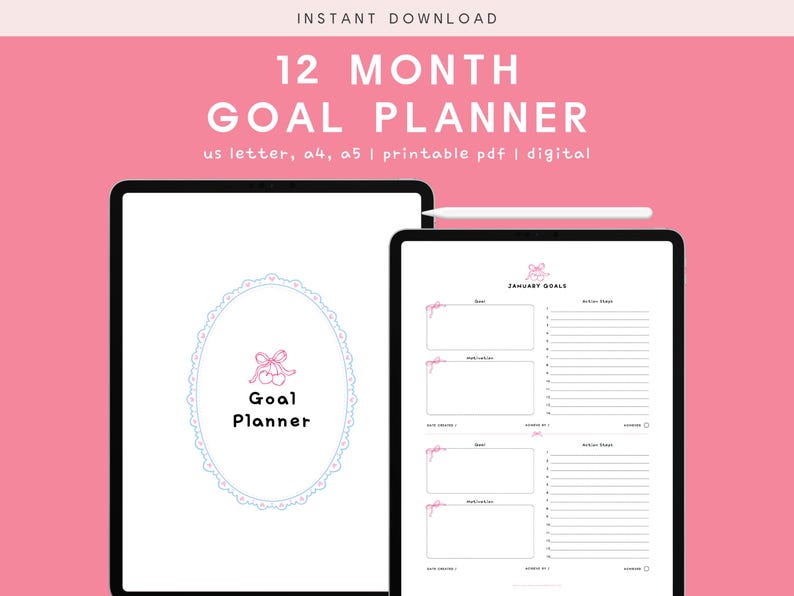 12 Month Goal Planner Printable | Monthly Goals, Productivity Planner ...