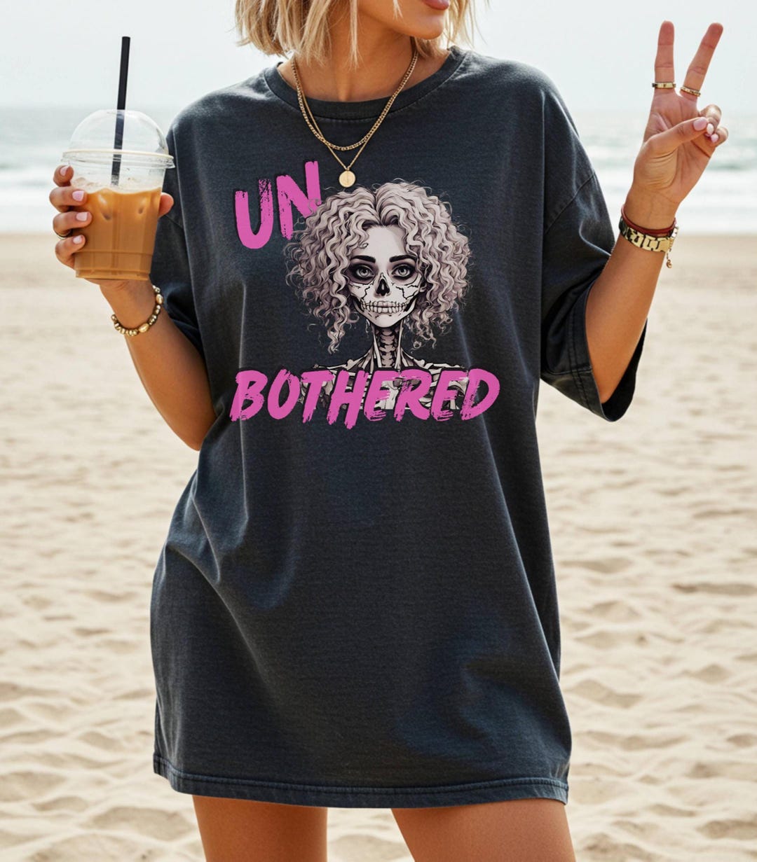 Unbothered Skeleton Girl DTG Printed Womens Casual Graphic Tee - Etsy