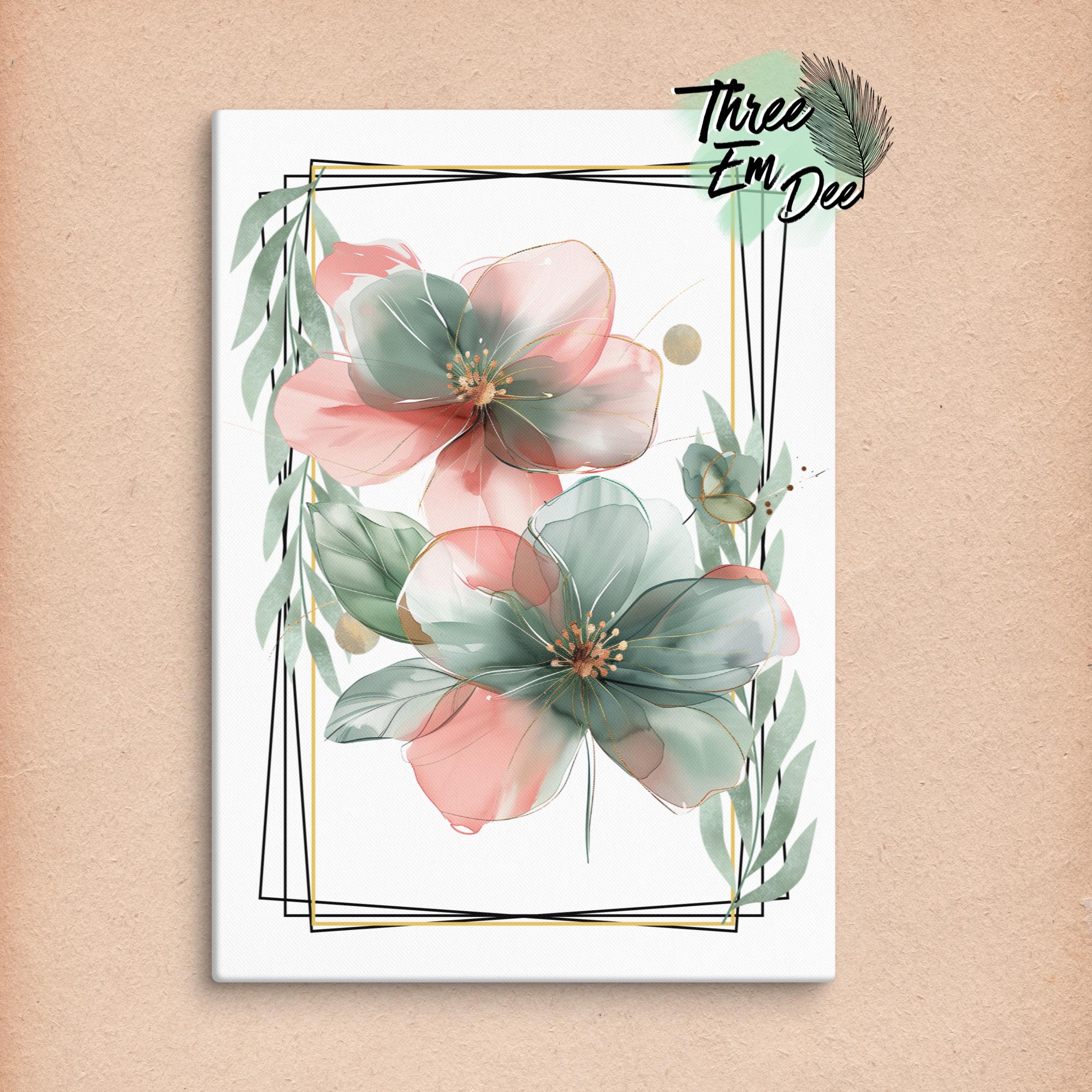 Watercolor Spring Flowers Clipart Sketch Frame 20"x28" Canvas Art ...