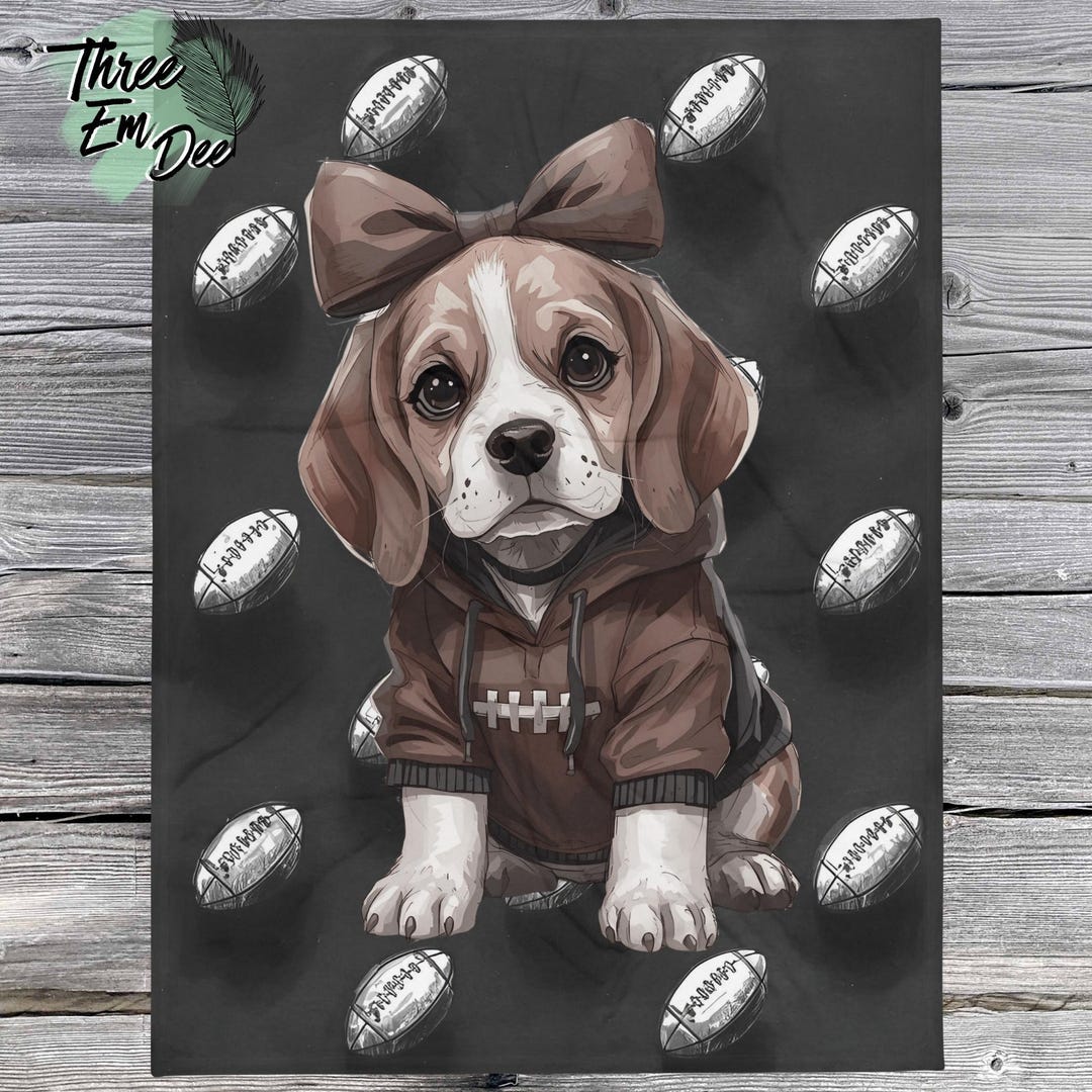 Cute Beagle Puppy Football Sketch Background Sublimation Printed 60"x80 ...