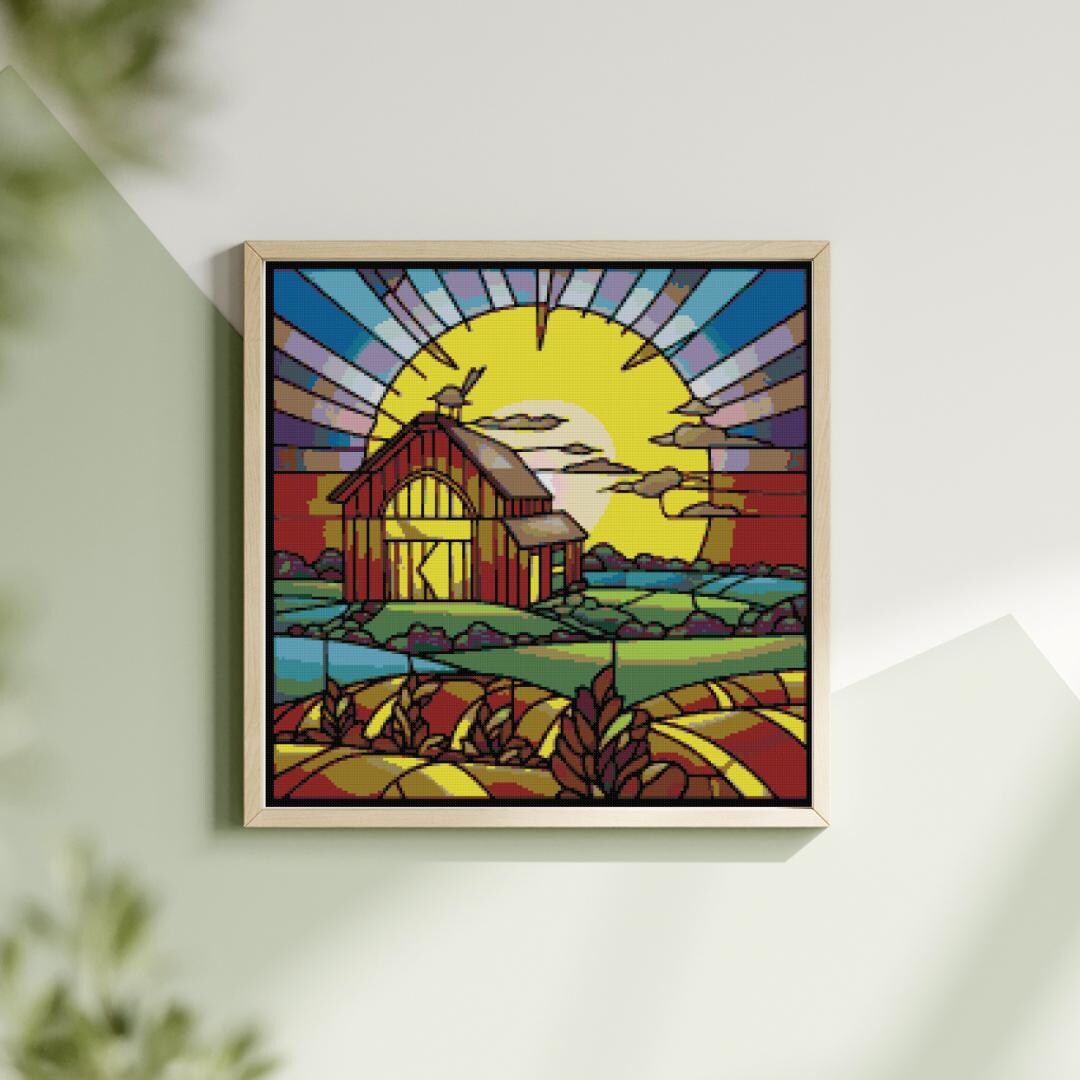 Farm Scene Stained Glass PDF Cross Stitch Pattern Pattern Keeper - Etsy