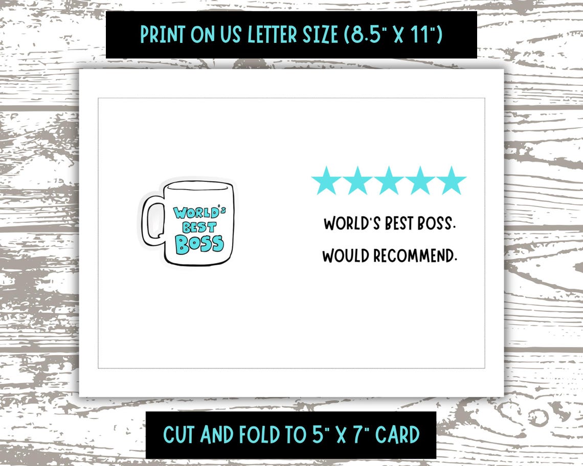 Worlds Best Boss Card - Printable Birthday Card for Boss, Funny ...