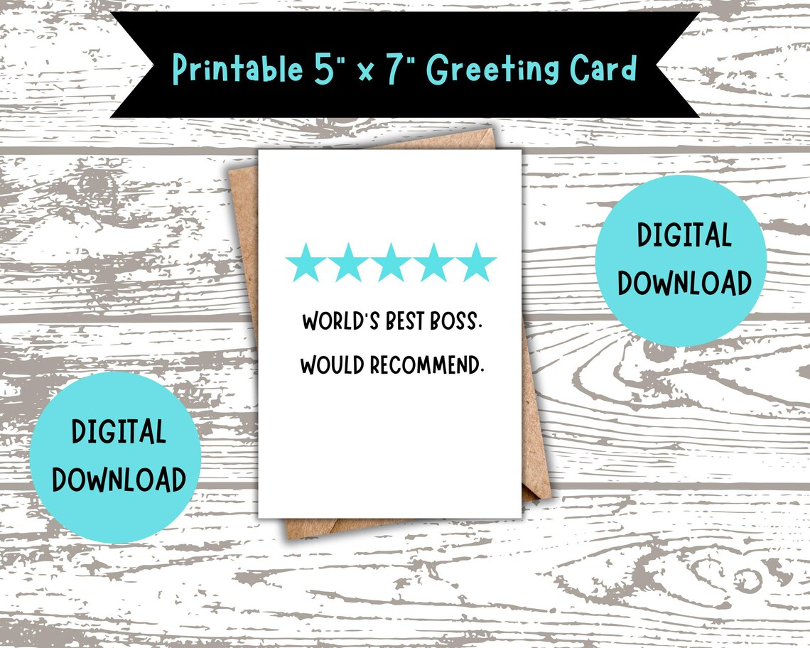 Worlds Best Boss Card - Printable Birthday Card for Boss, Funny ...
