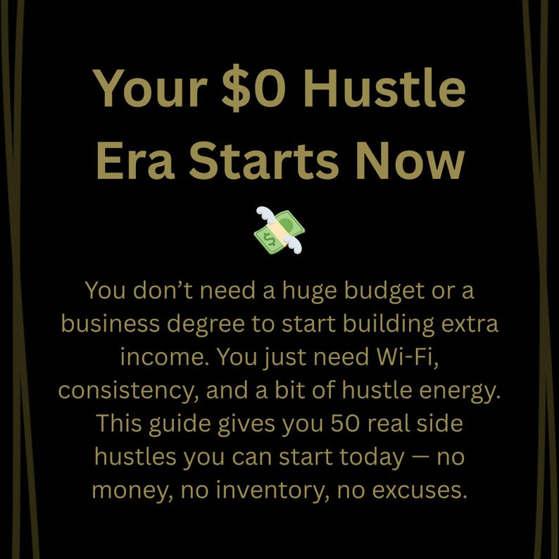 50 Side Hustle Ideas — No Startup Cost | Digital PDF Guide - Etsy