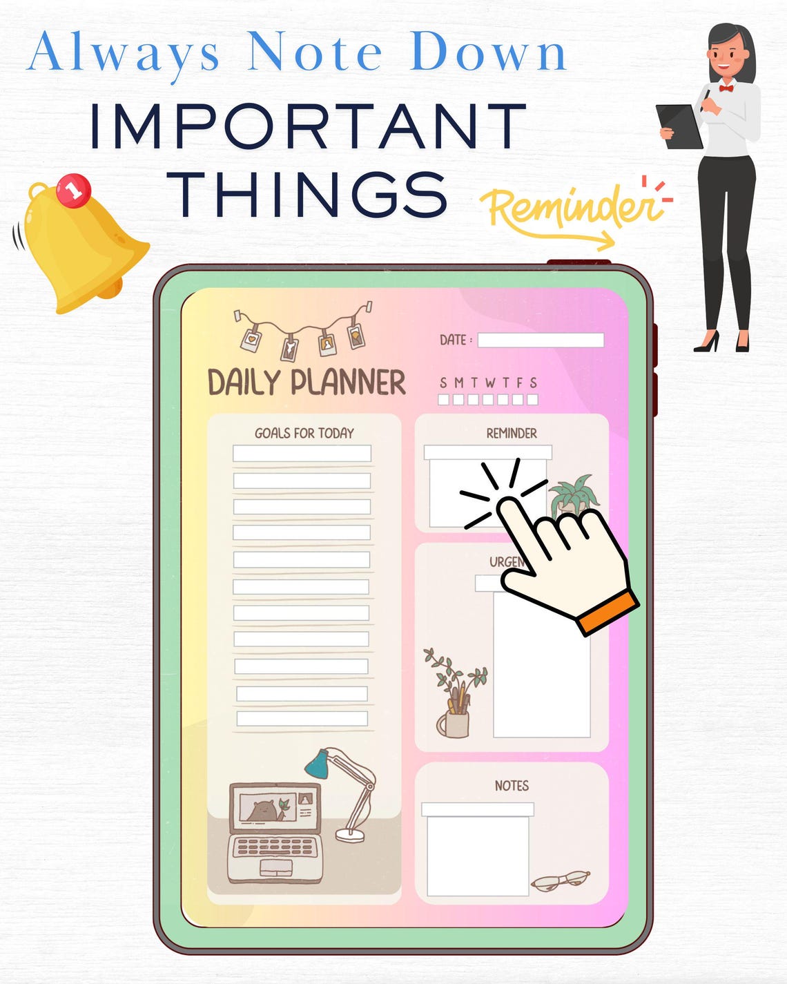 Daily Digital Planner | Editable & Printable PDF | To-do List, Task ...