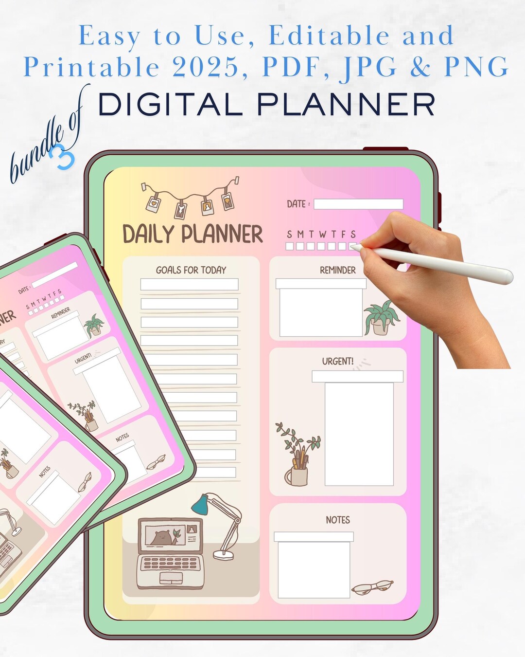 Daily Digital Planner | Editable & Printable PDF | To-do List, Task ...