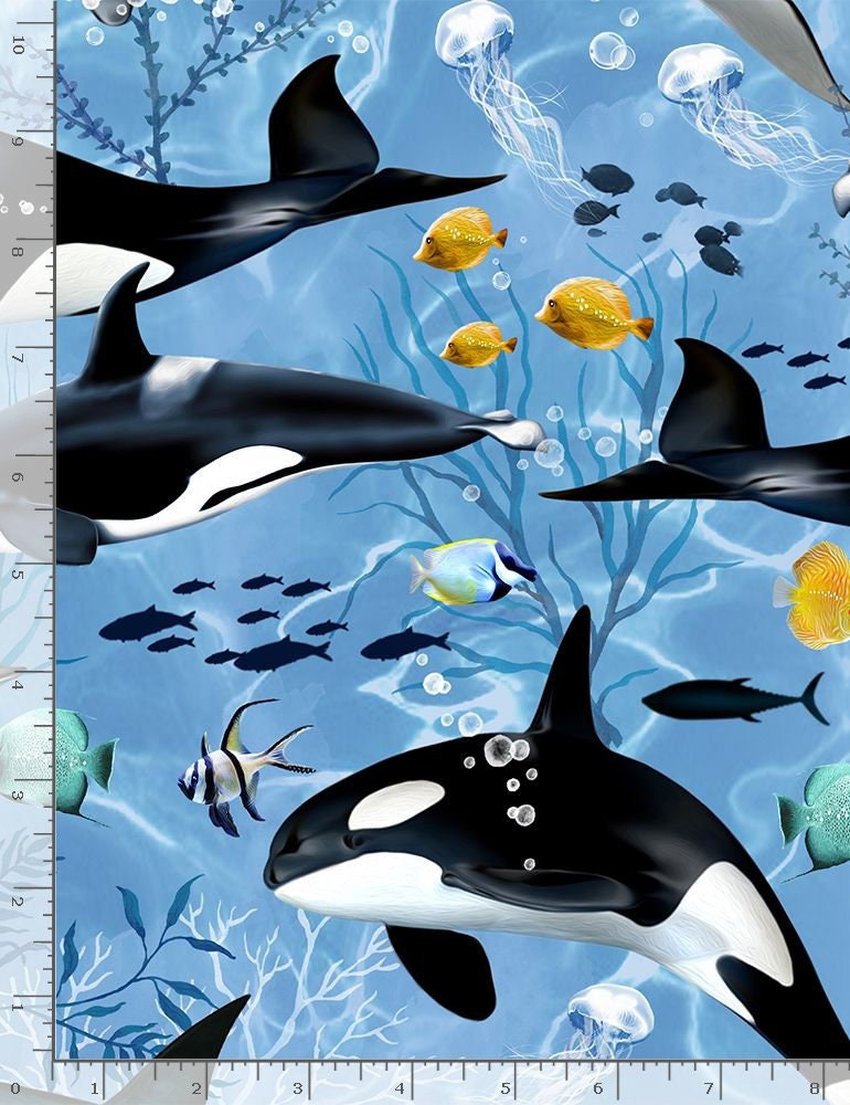 Swimming Killer Whales Blue Timeless Treasures Cotton | Etsy