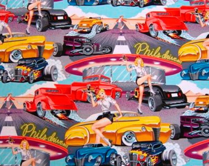 Phil's Drive-in Pin-up Fabric - Alexander Henry Scenic Cotton Fabric - Etsy