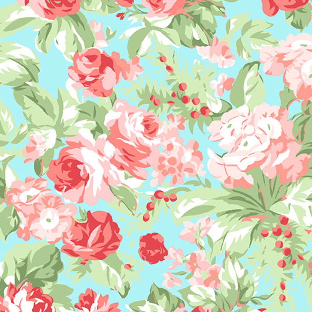 Floribunda - Blue - Cotton Fabric - Etsy