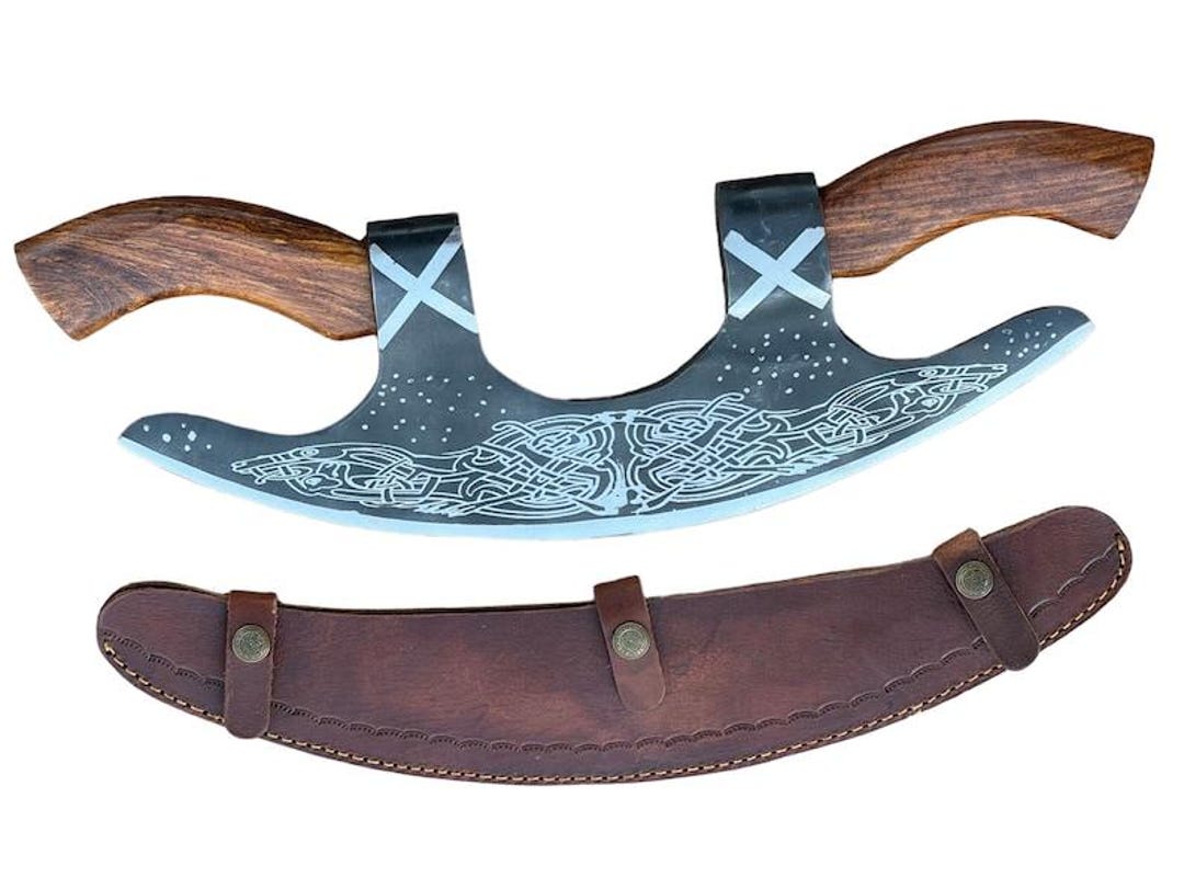Custom Hand Forged Pizza Cutter, Two Handed Viking Pizza Axe Cutter ...