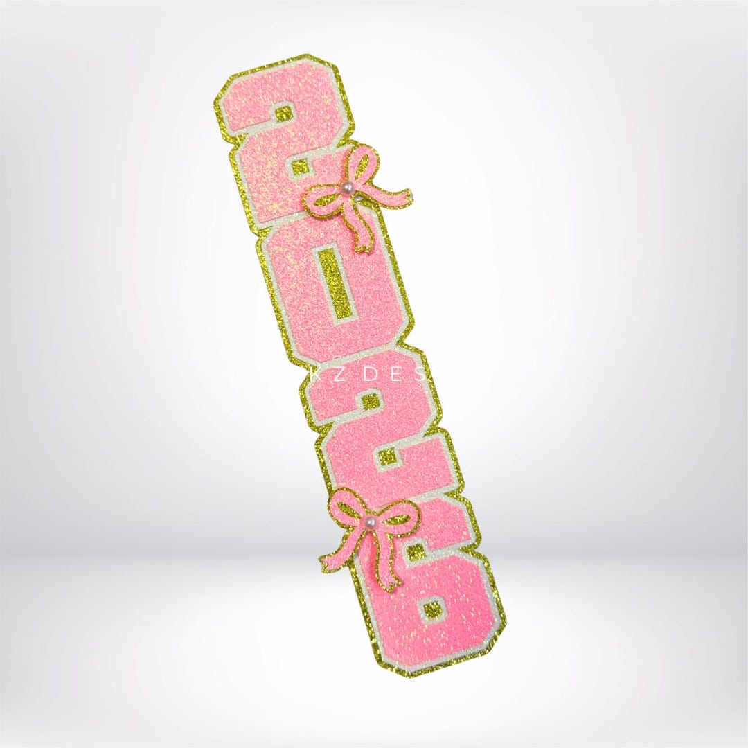 Pink & Gold Glitter Number Cutout With Bows | Graduation Lei | Party ...