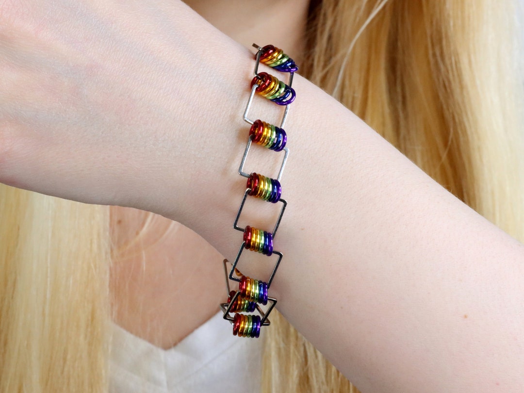 Rainbow Chain Bracelet Modern Chainmail Bracelet With Colorful Metal ...