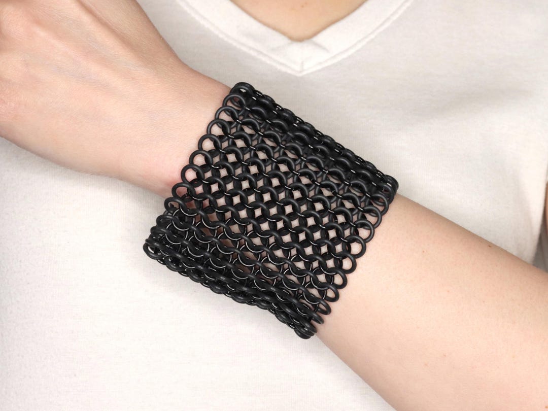 Wide Chainmail Wrist Cuff - Stretchy Cover up Bracelet Handmade in Your ...