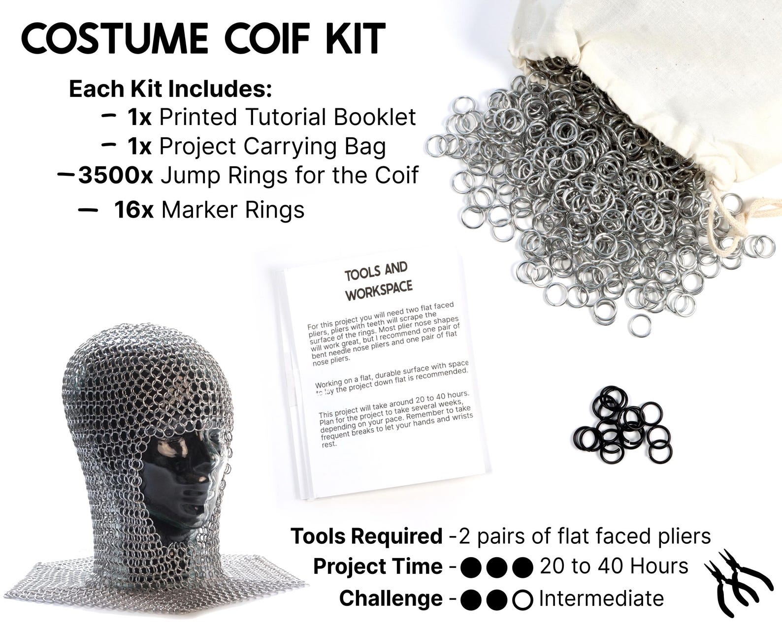 DIY Chainmail Coif Kit - Medieval Knight Hood Costume Armor Craft ...