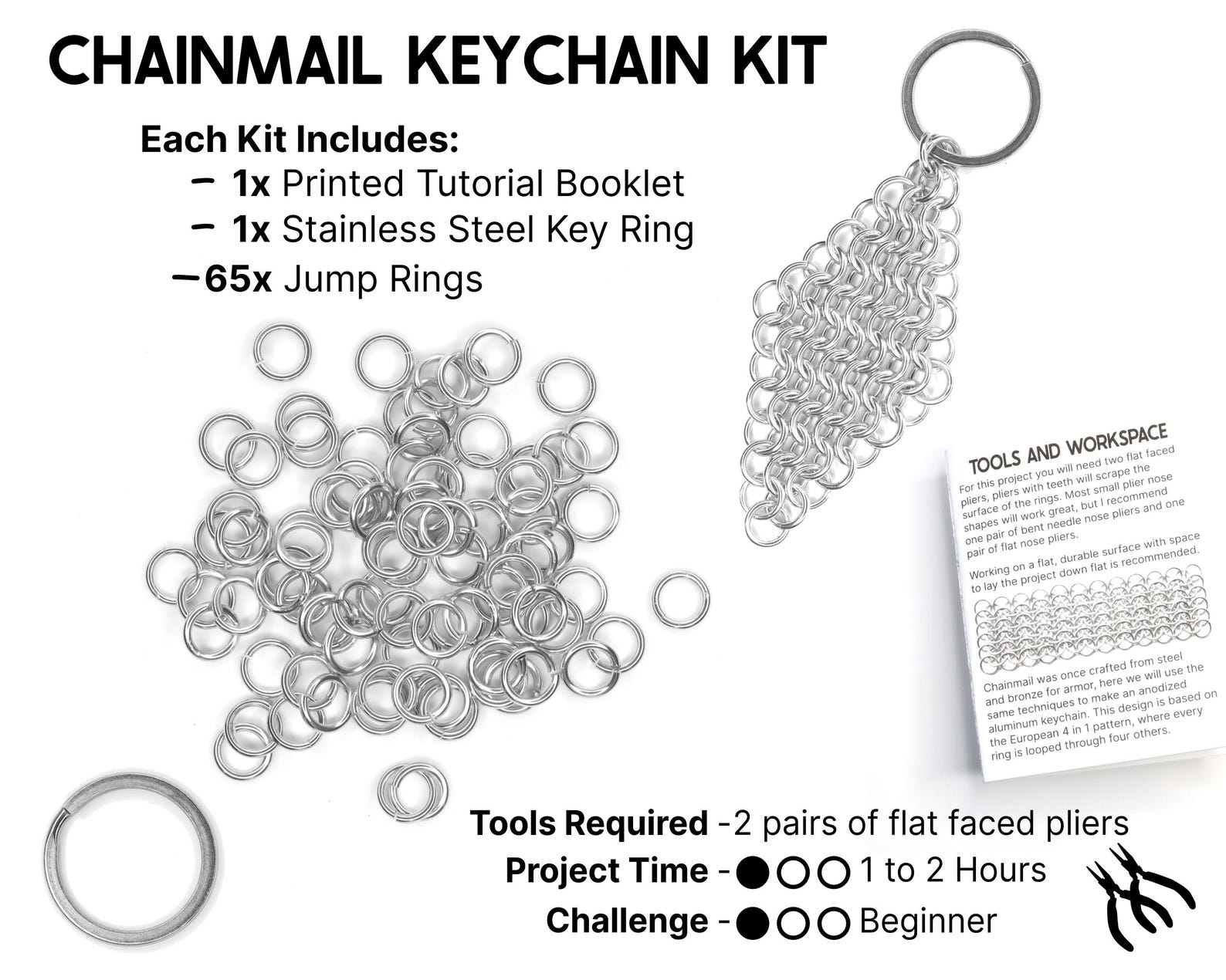 DIY Chainmail Keychain Kit - Beginner Metal Fidget Toy Craft Supplies ...