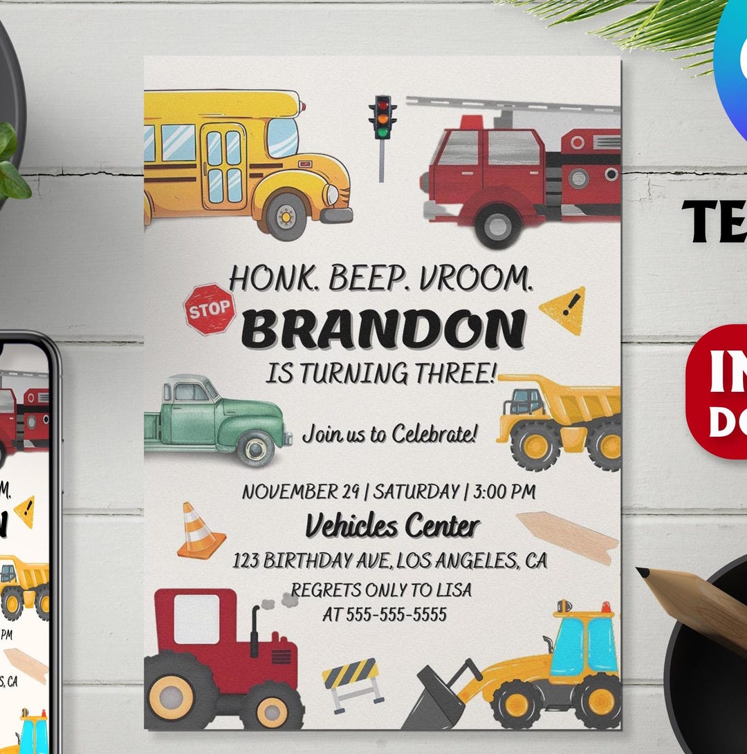 Editable Transportation Birthday Invitation, Transportation Invitation ...